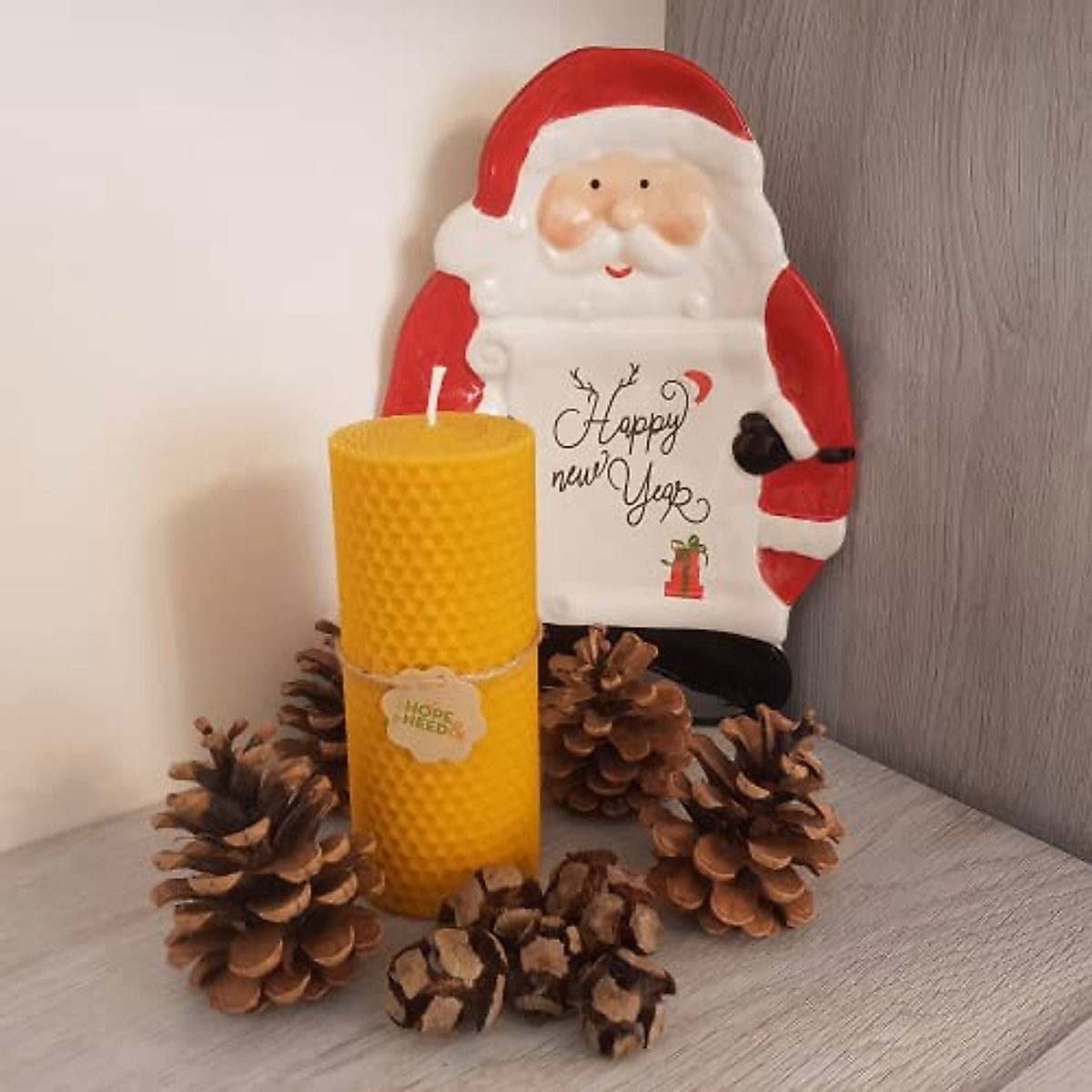 Hope&Need Beeswax Pillar Candles- Big Size 1 Piece(5.5 inches x 2.3 inches) 0 Pure Bees Wax Candles for Home Decoration, Healthy and Natural Honeycomb, Hand-Rolled Beeswax Candle, No Chemicals