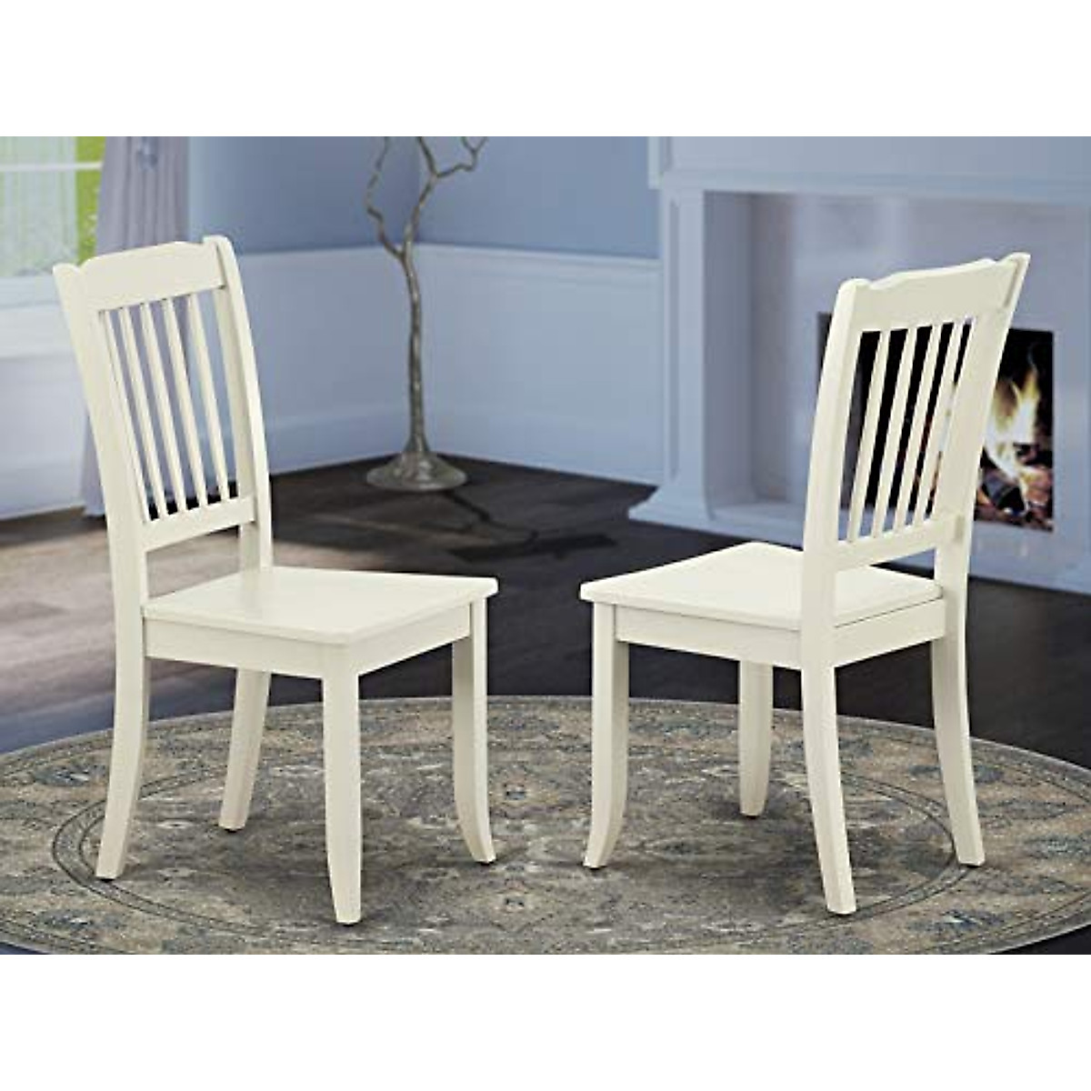 East West Furniture DAC-LWH-W Danbury Kitchen Dining Chairs - Slat Back Wooden Seat Chairs, Set of 2, Linen White