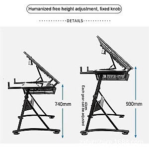 EESHHA Drawing Table Drafting Desk, Adjustable Glass Drafting Table,Versatile Art Study Table,with Storage Drawers,Art Studio Design Sketching Painting Work Station