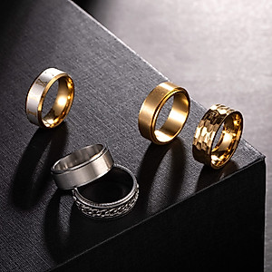 LOAYHOAY 15PCS Stainless Steel Band Rings for Men Women Fidget Rings for Anxiety Engagement Wedding Promise Rings Set Size9