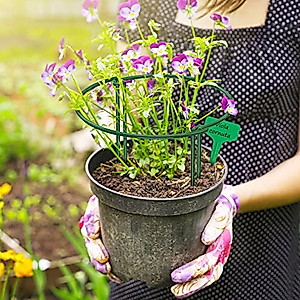 Unves 10 Pack Plant Stakes, 10" W x 16" H High Half Round Metal Peony Cages and Supports with Plant Labels, Clips and Ties, Green Garden Plant Support Ring for Outdoor Plants Tomato, Flowers Vine