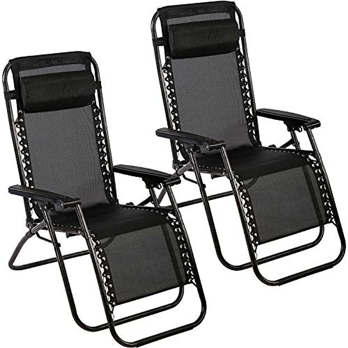 HCB Zero Gravity Chair Patio Folding Lawn Lounge Chairs Outdoor Lounge Gravity Chair Camp Reclining Lounge Chair with Pillows for Vacation (Black)