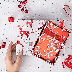 RUSPEPA Christmas Wrapping Paper-Red and White Paper with a Metallic foil Shine-Christmas Elements Collection-4 Roll-30Inch X 10Feet Per Roll