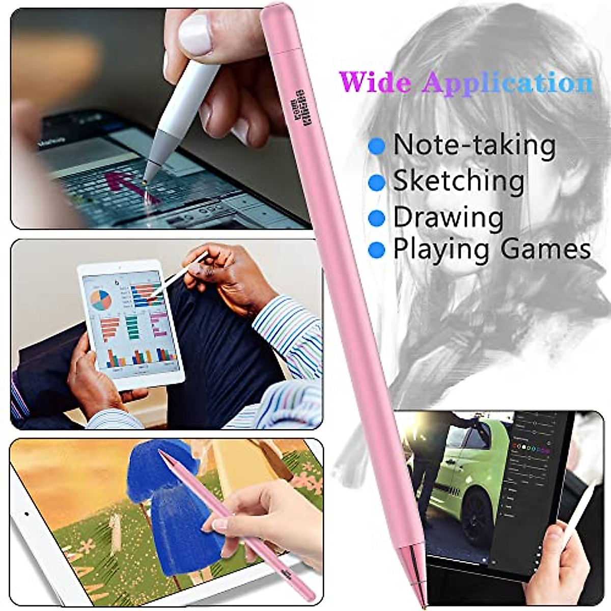 iPad Stylus, iPhone Stylus, Rechargeable Stylus Pen,1.4mm Fine Tip for Drawing and Writing, Compatible iPad Pro/iPhone and iPad/iPad Mini/iPad Air(Pink)