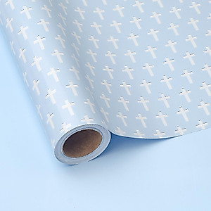 LDGOOAEL Mini Wrapping Paper Roll - Reversible Design (17" X 32.8 Feet) - Blue Cross for Birthday, Baby Shower