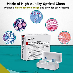 LAKWAR 100 Microscope Slides and Covers, Blank Glass Slides for Microscope, Pre-Cleaned Laboratory Microscope Slides and Coverslips, Premium-Grade White Glass Microscope Slides and Coverslips