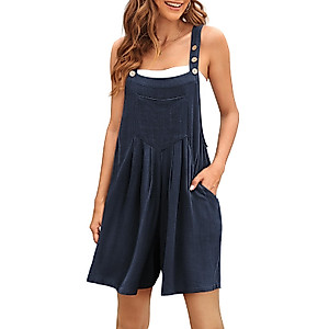 AUTOMET Jumpsuits for Women Summer Outfits Shorts Overalls Loose Fit 2025 Fashion Comfy Clothes Sleeveless Jumpers Navy L