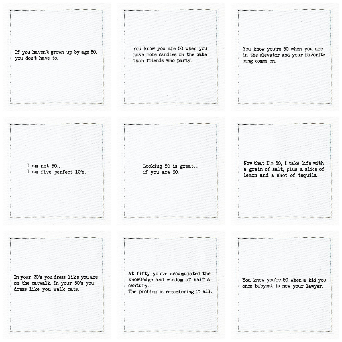 Five Star Napkins 50th Birthday Quotes White Cotton Cocktail Napkins, Beverage Napkins, Bar Napkins, Cloth Napkins, Party Napkins, Events, Holidays, Weddings, Birthdays, Disposable, 4.5" x 4.5"- (50x)