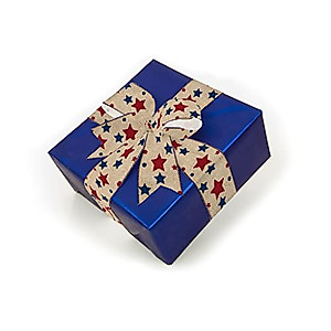 Patriotic Fabric Ribbons, Veteran's Day Decor Ribbon Patriotic Spots Stars Edge Wired Burlap Ribbon for Veterans Day Gift Wrapping Party Decoration Crafts Supplies, 2.5 Inch*10 Yards*1 Roll