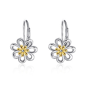 Daisy Earrings Gifts for Women Sterling Silver Daisy Flower Leverback Dangle Hoop Earrings Jewelry Christmas Gifts for Women Teens