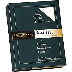 Southworth® 25% Cotton Business Paper, 8 1/2" x 11", 24 Lb, White, Box Of 500