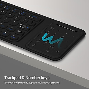 LAMA Foldable Bluetooth Keyboard, Folding Wireless Keyboard with Trackpad and Numeric Keypad, Portable Keyboards for iPad Tablet Smartphone Laptop PC Android Windows iOS, Support 3 Device
