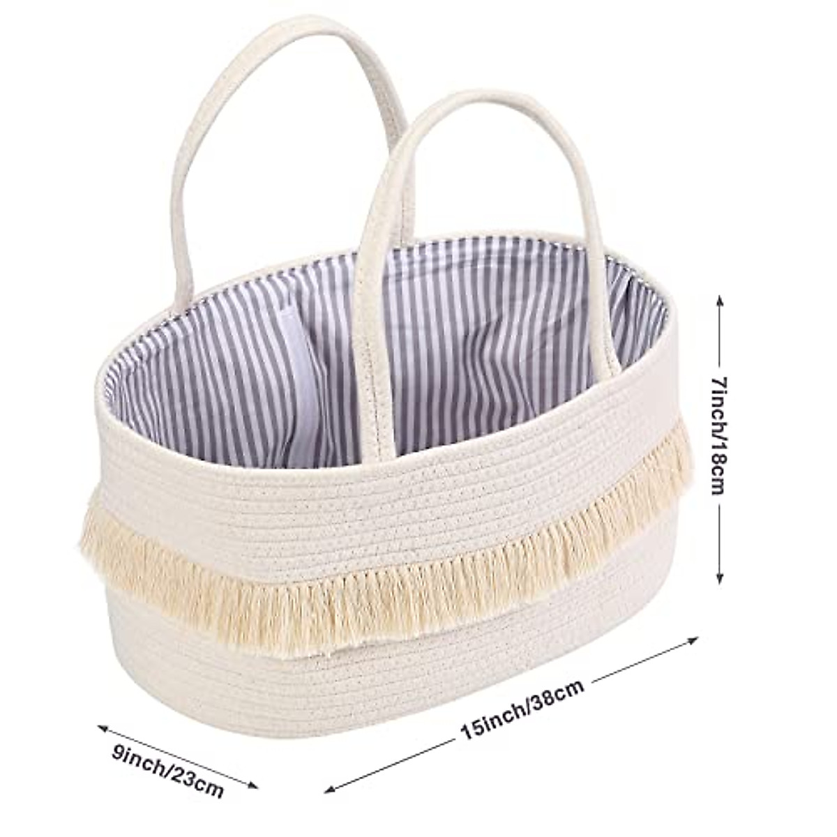 MBJERRY Baby Rope Diaper Caddy Organizer - Nursery Storage Bin Canvas Portable Diaper Storage Basket with Removable Inserts for Changing Table &Car, Newborn Baby Shower Basket