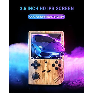 RG351V Handheld Game Console, 3.5 inch IPS Screen Classic System Retro Video Games Consoles, Supports Dual TF Extend 256GB, 64G TF Card 6000 Classic Games (Wood Grain)