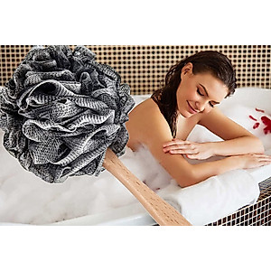 Arswin Shower Sponge Loofah Back Scrubber,Loofah on a Stick,PE Soft Mesh Loofah Body Scrubber with Wooden Handle,Bath Sponge for Women Kids (Black)