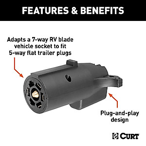 CURT 57250 7-Way RV Blade Vehicle-Side to 5-Way Flat Trailer Wiring Adapter