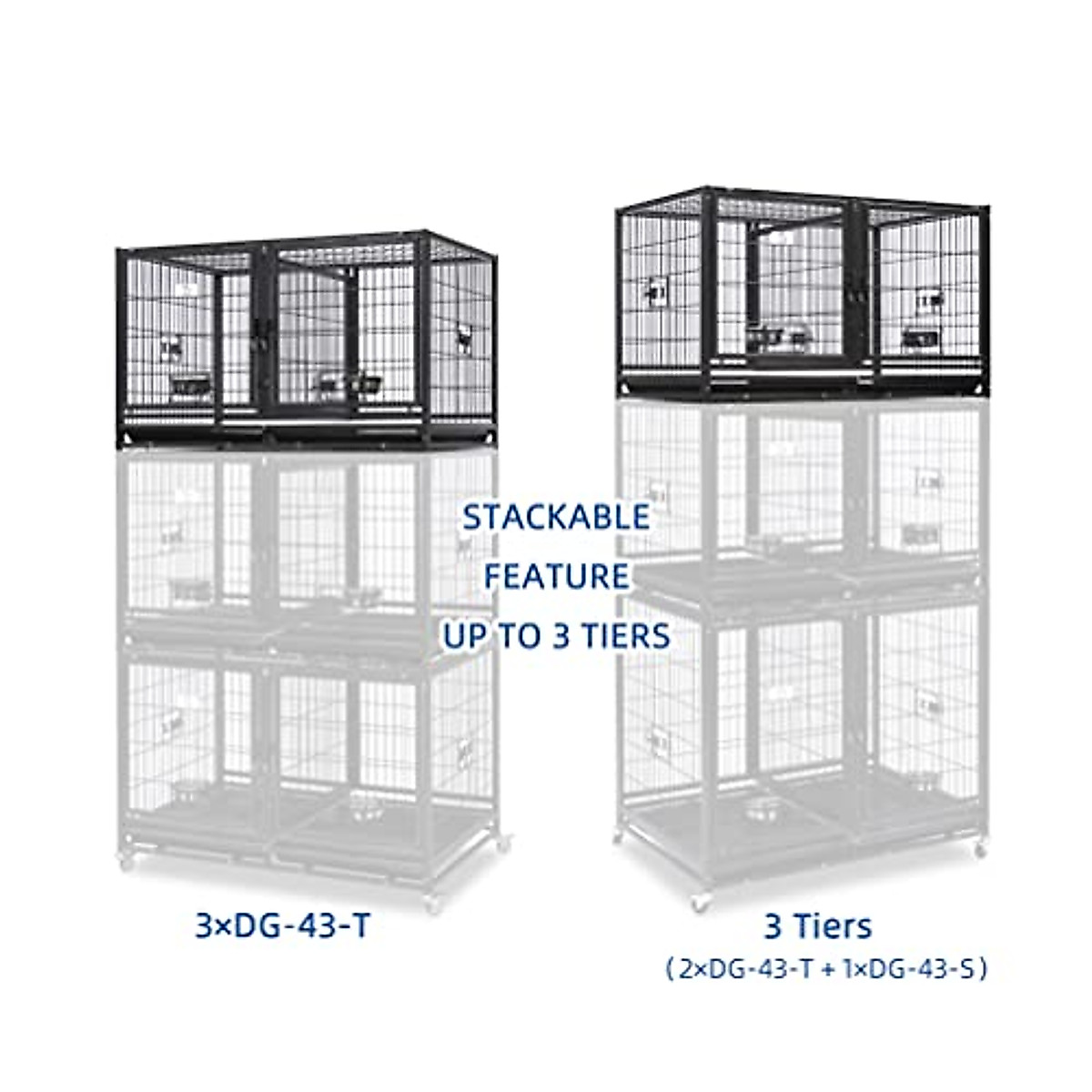 Homey Pet-43 All Metal Open Top Stackable Heavy Duty Cage(Upper) w/Floor Grid, Tray, Divider, and Feeding Bowl