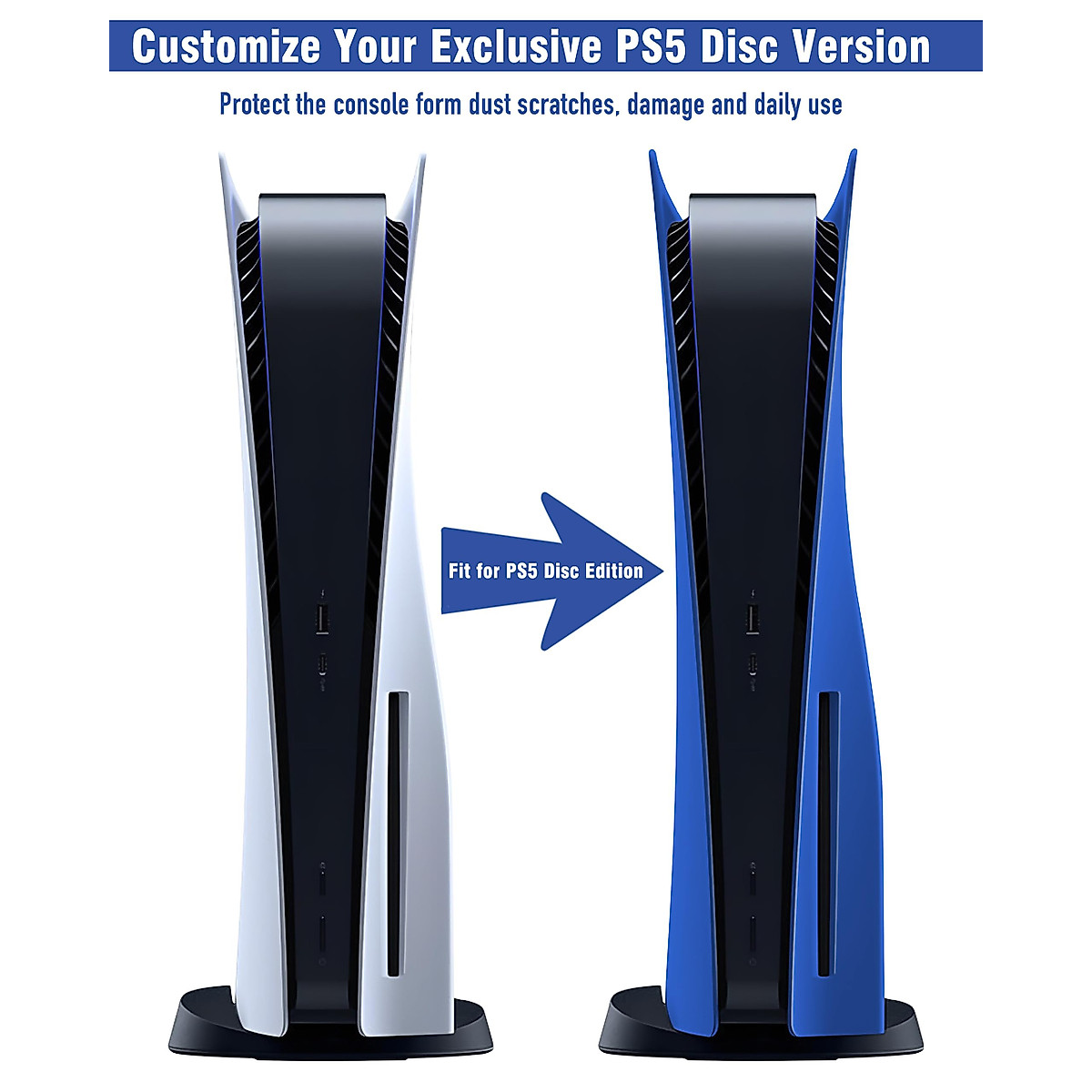 Joso Faceplate for PS5 Disc Edition, Anti-Scratch Dustproof Case Replacement, Cover Skin Fit for PS5 Console (CD-ROM), Plates for PS5 Accessories, Easy Installation - Blue