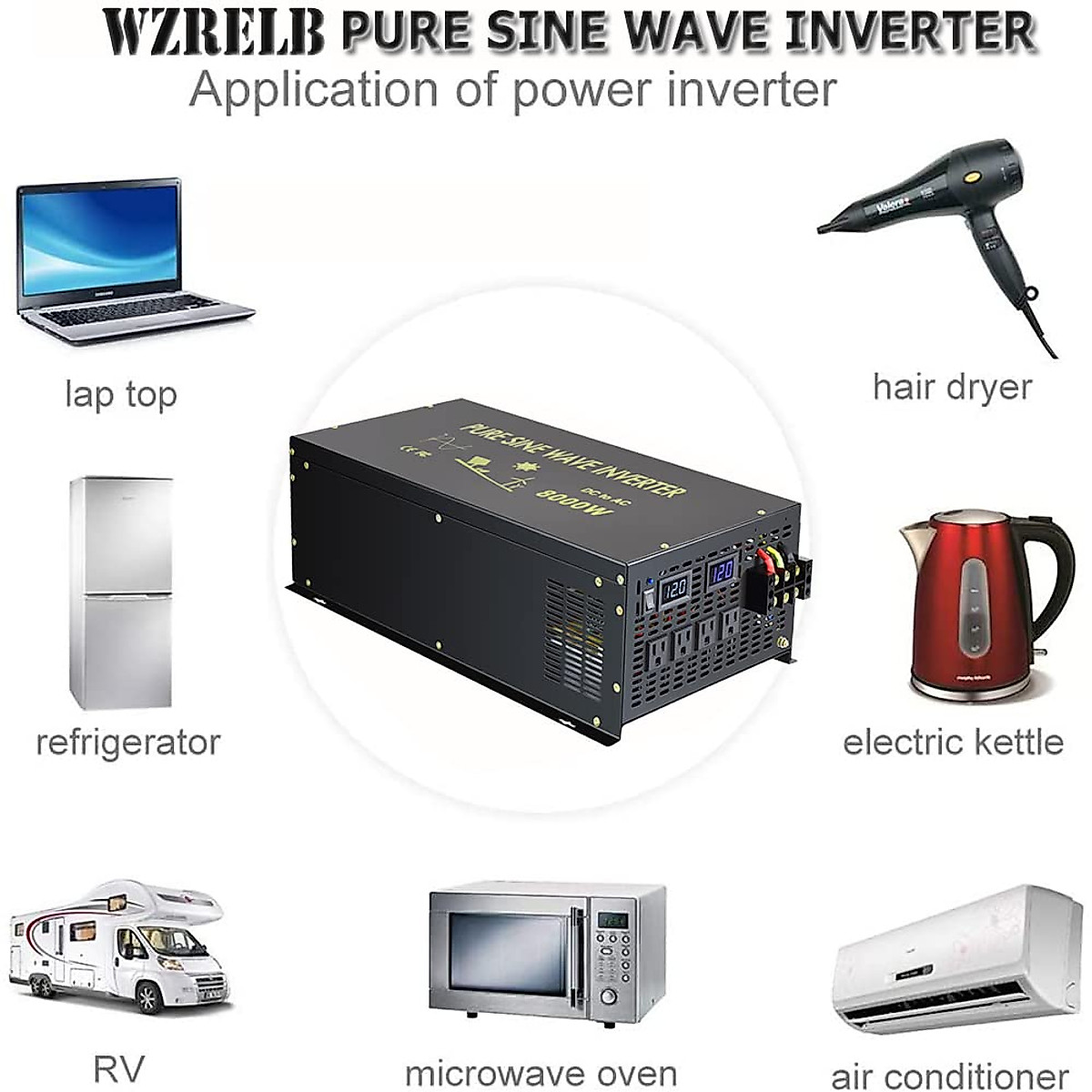 WZRELB 8000W 24VDC to 120VAC Pure Sine Wave Solar Power Inverter Homeuse Car Inverter
