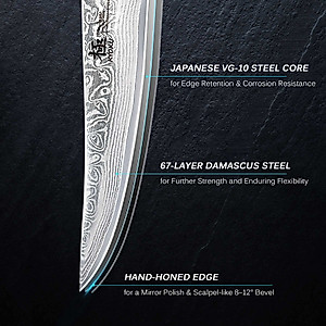 KYOKU Damascus Non-Serrated Steak Knives Set of 4 - Shogun Series - Japanese VG10 Steel - with Sheath & Case