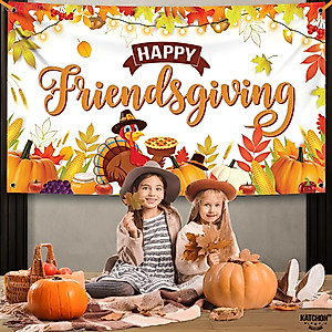 KatchOn, Friendsgiving Backdrops for Photography - XtraLarge, 72x44 Inch | Happy Friendsgiving Banner Backdrop for Friendsgiving Decorations | Friendsgiving Photo Backdrop for Friendsgiving Décor