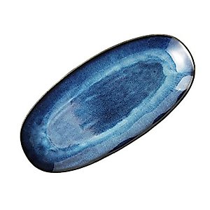 Cabilock Ceramic Sushi Dish Oval Platter Trays Japanese Style Food Plate Porcelain Serving Trays Dinnerware for Home and Kitchen Small