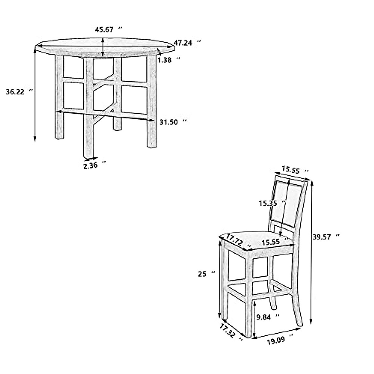 HAUSHECK 4 Counter Height Kitchen Room Irregular Round Table, High-Back Chairs, Rubber Wood Legs, Comfortable Cushioned, 5 Piece Dining Set for Small Places, Brown