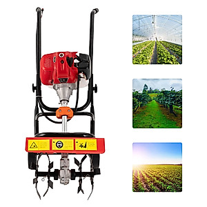 LYNICESHOP 52cc 2-Stroke Gas Power Cultivator Tilling Rototiller, Garden Farmyard Tiller Mini Tiller Cultivator, Adjustable Tilling Width Up to 14.17'', Tilling Depth Up to 3.94'' for Lawn, Garden