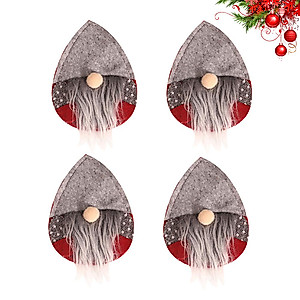 Amosfun Christmas Knife Spoon Holder Pocket Xmas Kitchen Cutlery Holder Silverware Holder Pouch Wine Bottle Cap Cover for Christmas Party (Grey Hat) 4 Pcs