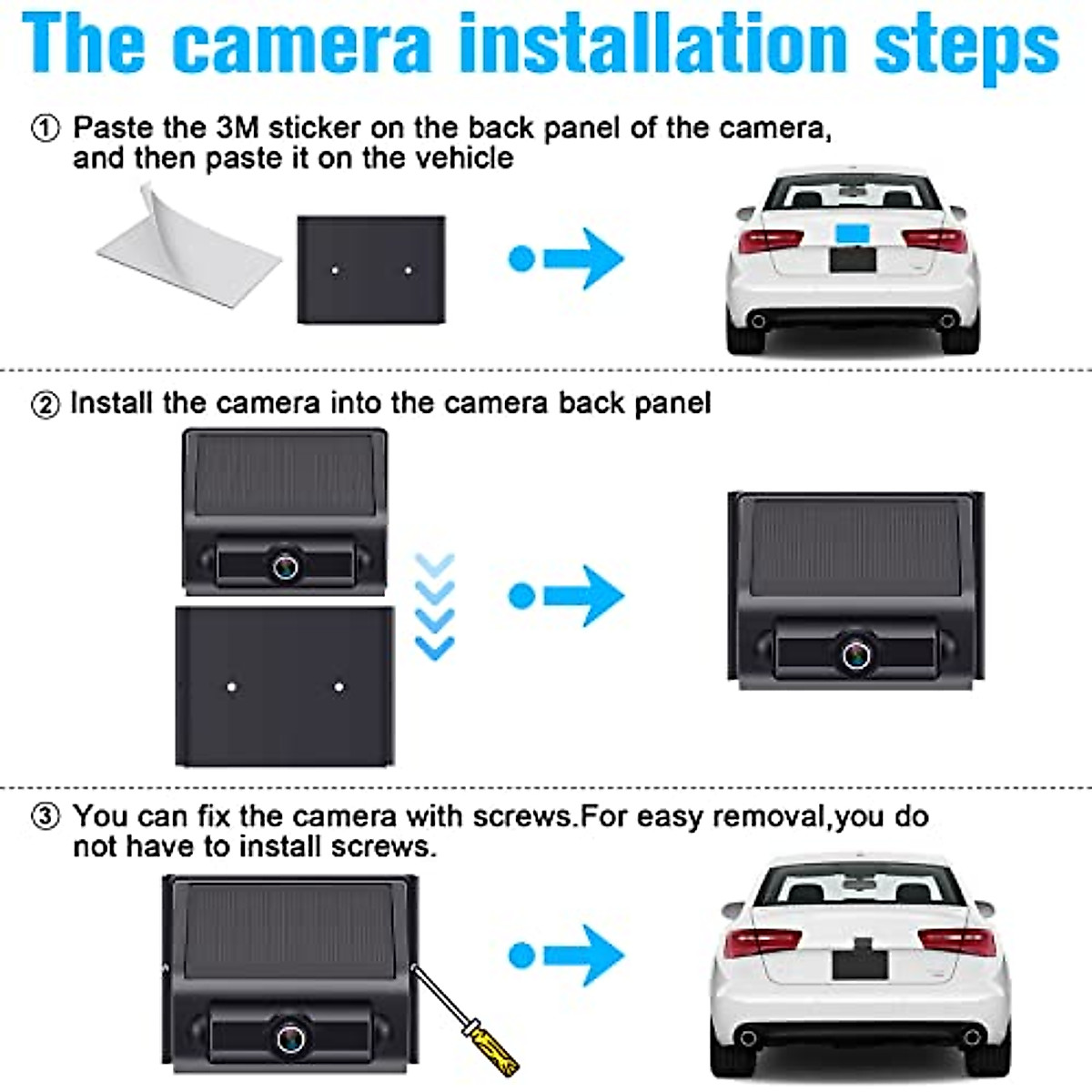 LeeKooLuu Solar Wireless Backup Camera HD 1080P Rechargeable System 5'' Monitor 3 Mins Installation for Car Truck Camper Small RV Hitch Rear View Camera LK14