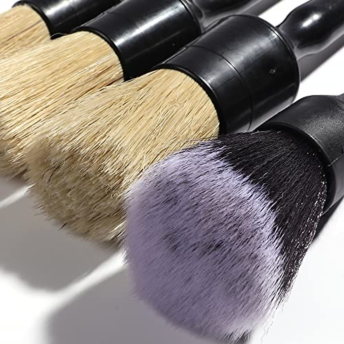 4 PCS Car Boars Hair Detailing Brushes Set, Interior Cleaning Dusting Brushes, Ultra- Soft Auto Detail Brush Perfect Automotive Exterior Cleaning Tool Emblems Wheels Upholstery Air Vents Leather Seat