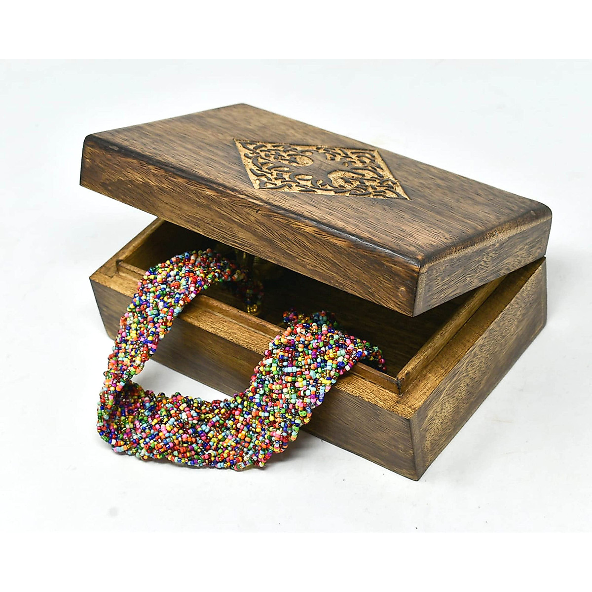 Ajuny Hand Carved Decorative Wooden Jewelry Box Celtic Centre Design Rustic Finish Keepsake Storage Travel Organizer Treasure Chest Trinket Holder Great for Gifts