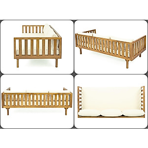 Merax Outdoor 3 Seater Daybed, Acacia Wood Day Bed Couch Sofa with Cushions for Patio Backyard, Garden, Beige