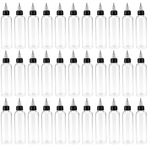 MAHIONG 64 PCS 4 oz Plastic Squeeze Bottles, Round Dispensing Bottles with Twist Top Cap for Crafts, Kitchen, Household, Clear