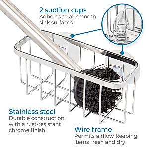 iDesign Gia Stainless Steel Dish Sponge Holder Basket with Suction Cups, Ideal for Kitchen Sinks and Bathroom Organization, Set of 1, Polished