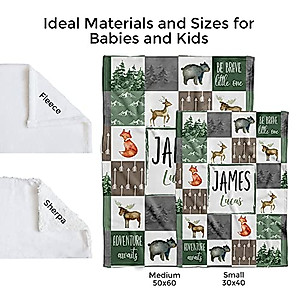 MDPrints Personalized Baby Blankets for Boys - Customized Baby Blanket with Name - Newborn Nursery Gift - Soft Plush Fleece (Woodland 214)
