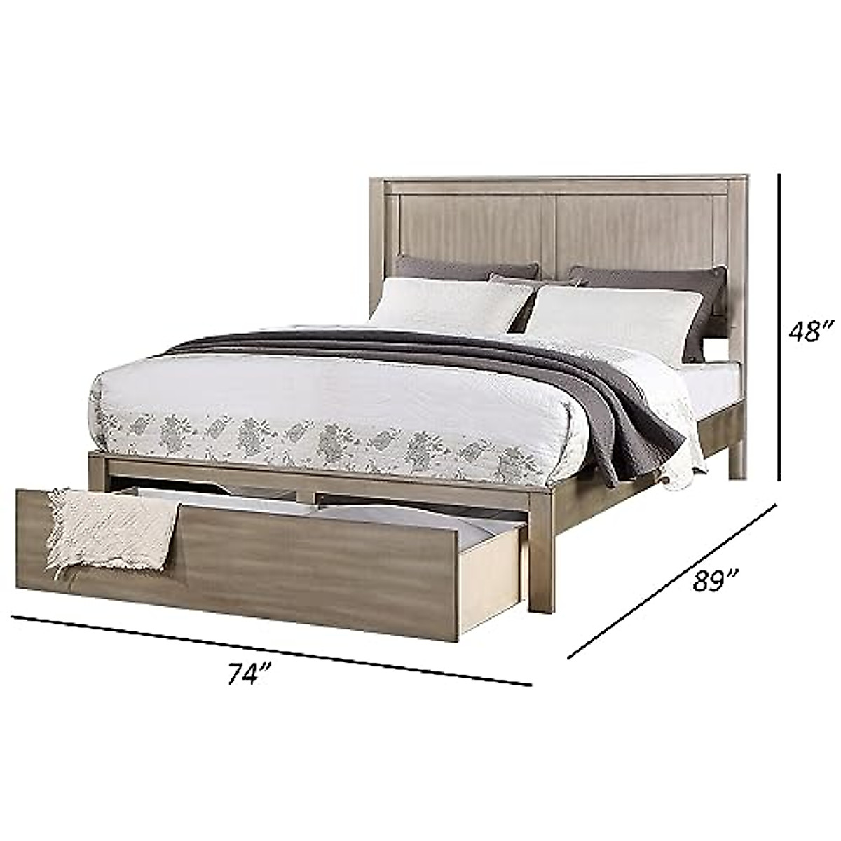 Benjara Kali Platform California King Bed, Panel Design, Storage Drawer, Tan, Light Brown