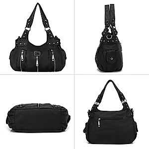 Scarleton Purses for Women Large Hobo Bags Washed Vegan Leather Shoulder Bag Satchel Tote Top Handle Handbags, H129201, Black
