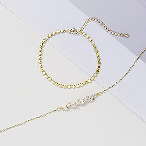 MIDEEO Dainty Crystal Bracelet Set Minimalist Layering CZ Diamond Leave Delicate Dot Gold Wedding