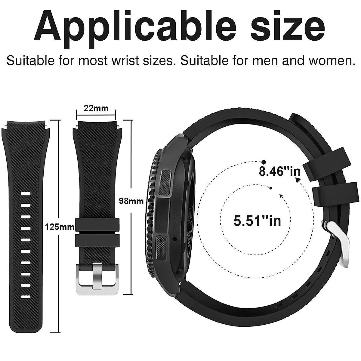 Compatible for Samsung Galaxy Watch 3 45mm Band - Gear S3 Frontier & Classic Bands/ Galaxy Watch 46mm bands, 22mm Soft Silicone Replacement Black Bands Sports Straps Breathable Men and Women