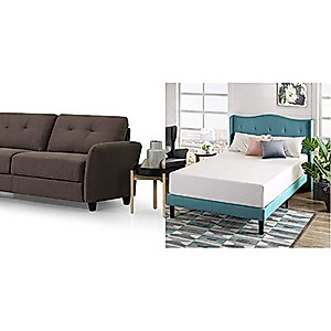 Zinus Ricardo Sofa Couch/Tufted Cushions/Easy, Tool-Free Assembly, Chestnut Brown & 12 Inch Green Tea Memory Foam Mattress/CertiPUR-US Certified/Bed-in-a-Box/Pressure Relieving, Queen