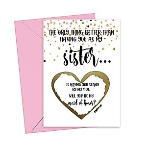 Will You Be My Maid of Honor Scratch Off Card for Sister, Proposal Card for Best Friend, Bridal Party Card from Bride and Groom (Sister Maid of Honor2)