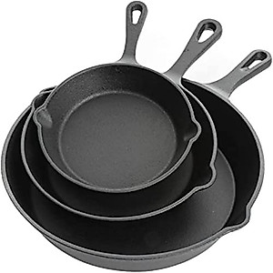 Jim Beam Su Set of 3 Pre-Seasoned Cast Iron Skillet Set | Heavy-Duty Construction for Superior Heat Retention & Even Cooking,6 1/4,7 3/4,9 3/4 , Black