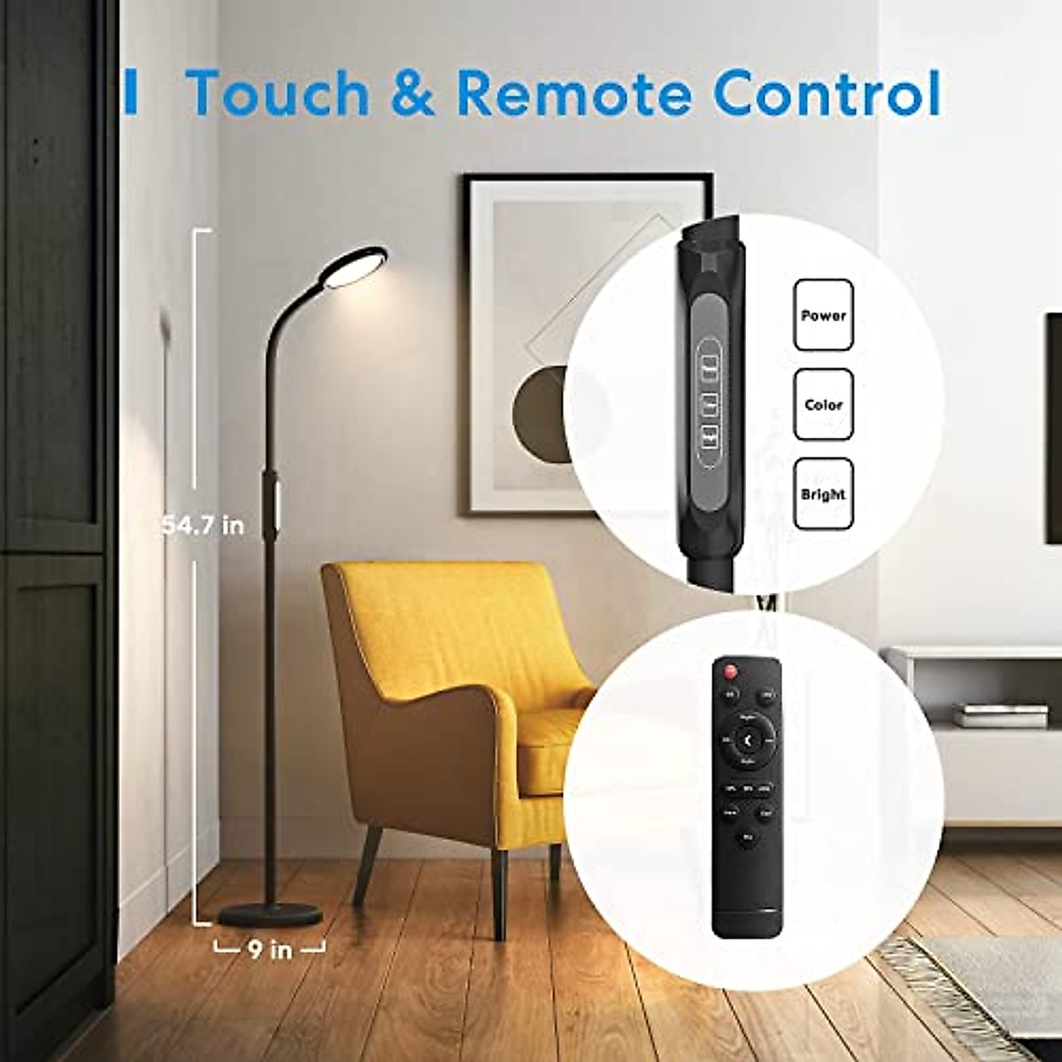 Meross Smart LED Floor Lamp, Dimmable Floor Lamp Supports HomeKit, Alexa, Google Assistant, 3-in-1 Standing LED Floor Lamp for Living Room, Bedroom with Gooseneck, Tunable White, Remote & App Control