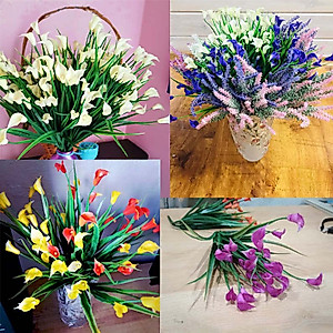 Cusmyre 3Pack Artificial Flower Calla Leaf Plastic Fake Lily Flower Aquatic Plants Faux Plants Bushes for Home Garden Wedding Decor (Yellow)