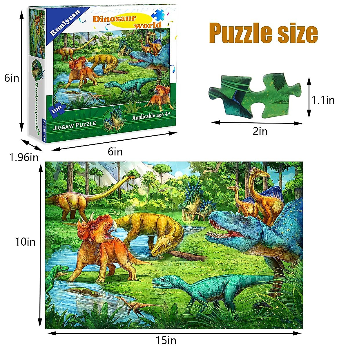 Puzzles for Kids Ages 4-8 Year Old 100 Piece Dinosaur Jigsaw Puzzle for Toddler Learning Preschool Educational Puzzles for Boys and Girls Toys Gift