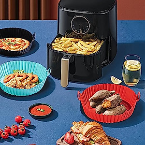 3 Pack Air Fryer Silicone Liners-Zmerob Reusable Silicone Bowl Basket for 3 to 5 QT Ninja Air Fryer, Food Grade Airfryer Basket Bowl Pot,Baking Tray Cooking Oven Accessories(Top 8in / Bottom 6.75in)