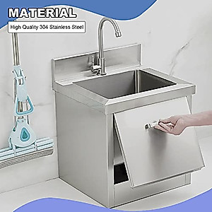 304 Stainless Steel Floor Mount Mop Sink/Basin with Sink Drainage/Strainer Depth 30cm (Commercial Kitchen, Restaurant, Business, Garages, Basements)