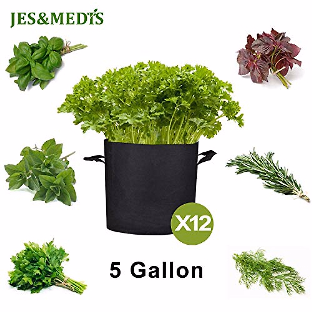 JES&MEDIS 12-Pack 5 Gallon Plant Grow Bags Thick Aeration Non Woven Fabric Flower Vegetable Pots with Handles Garden Container Black (5 Gallon_12 Pack)