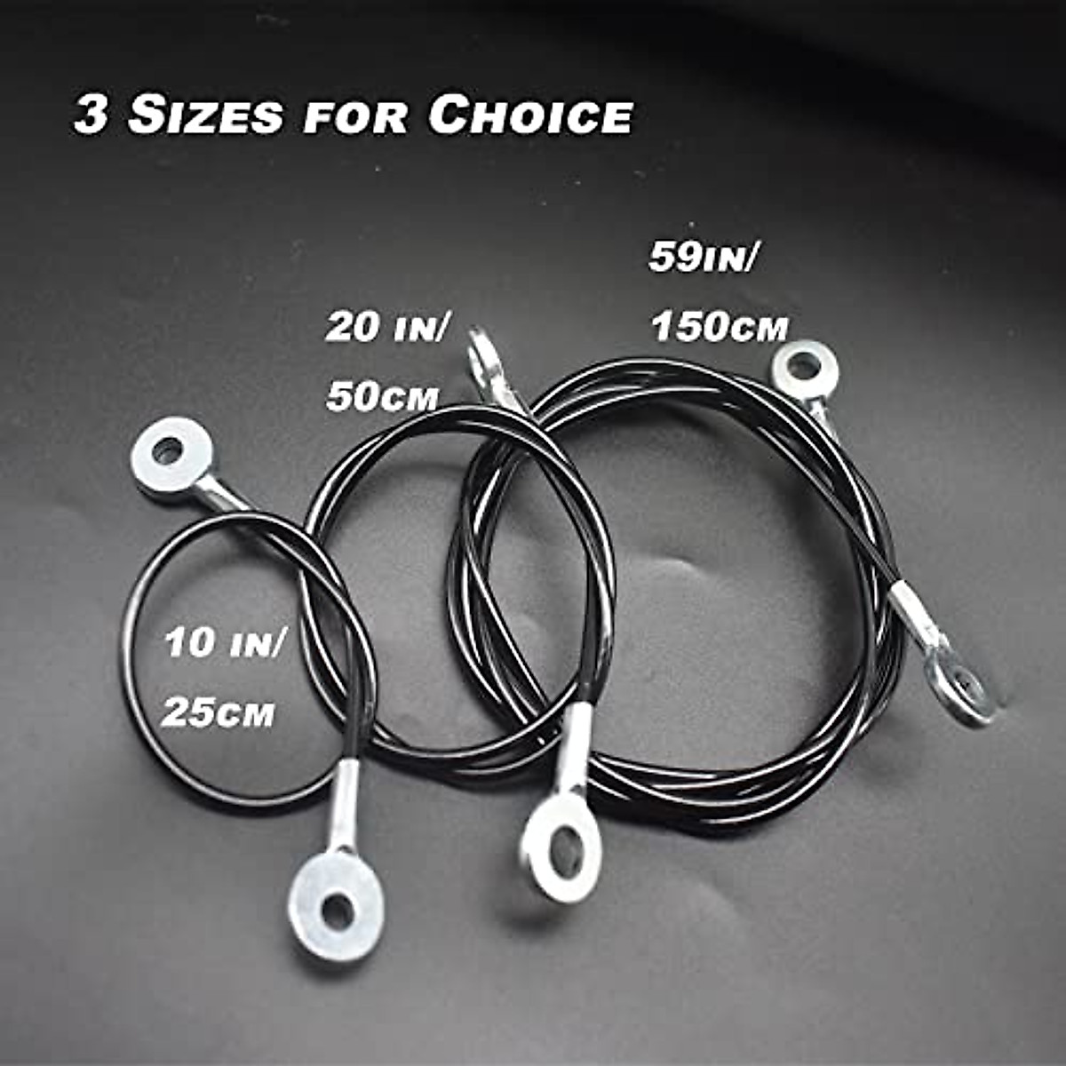 Bytiyar 10 pcs 10 inch (25cm) 3mm Thickness Galvanized Steel Wire Cable Eyelets Ended Short Rope Lanyard Safety Tether Chain Lock with Vinyl Coated Cover Black